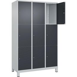 C+P 3er-Schlie&szlig;fachschrank Classic PLUS, 3 Abteile, lichtgrau / grau, B 1200 mm, 9 F&auml;cher, mit F&uuml;&szlig;en
