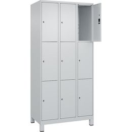 C+P 3er-Schlie&szlig;fachschrank Classic PLUS, 3 Abteile, lichtgrau, B 900 mm, 9 F&auml;cher, mit F&uuml;&szlig;en