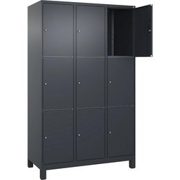 C+P 3er-Schlie&szlig;fachschrank Classic PLUS, 3 Abteile, grau, B 1200 mm, 9 F&auml;cher, mit F&uuml;&szlig;en