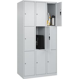 C+P 3er-Schlie&szlig;fachschrank Classic PLUS, 3 Abteile, lichtgrau, B 900 mm, 9 F&auml;cher, mit Bodengleitern