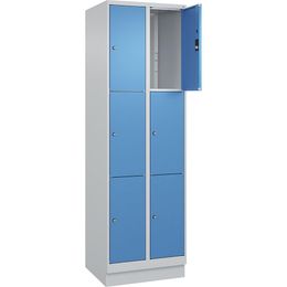 C+P 3er-Schlie&szlig;fachschrank Classic PLUS, 2 Abteile, lichtgrau / lichtblau, B 600 mm, 6 F&auml;cher, mit Bodensockel