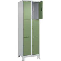 C+P 3er-Schlie&szlig;fachschrank Classic PLUS, 2 Abteile, lichtgrau / resedagr&uuml;n, B 600 mm, 6 F&auml;cher, mit F&uuml;&szlig;en