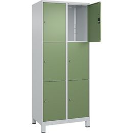 C+P 3er-Schlie&szlig;fachschrank Classic PLUS, 2 Abteile, lichtgrau / resedagr&uuml;n, B 800 mm, 6 F&auml;cher, mit F&uuml;&szlig;en
