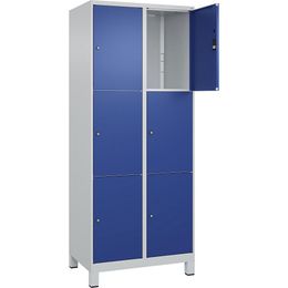 C+P 3er-Schlie&szlig;fachschrank Classic PLUS, 2 Abteile, lichtgrau / enzianblau, B 800 mm, 6 F&auml;cher, mit F&uuml;&szlig;en