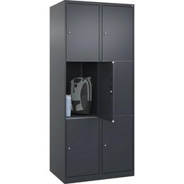 C+P 3er-Schlie&szlig;fachschrank Classic PLUS, 2 Abteile, grau, B 800 mm, 6 F&auml;cher, mit Bodengleitern