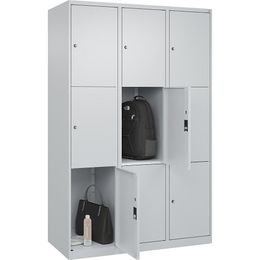 C+P 3er-Schlie&szlig;fachschrank Classic PLUS, 3 Abteile, lichtgrau, B 1200 mm, 9 F&auml;cher, mit Bodengleitern