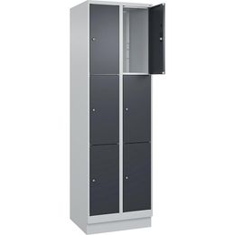 C+P 3er-Schlie&szlig;fachschrank Classic PLUS, 2 Abteile, lichtgrau / grau, B 600 mm, 6 F&auml;cher, mit Bodensockel