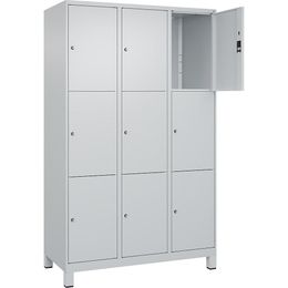 C+P 3er-Schlie&szlig;fachschrank Classic PLUS, 3 Abteile, lichtgrau, B 1200 mm, 9 F&auml;cher, mit F&uuml;&szlig;en