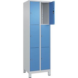 C+P 3er-Schlie&szlig;fachschrank Classic PLUS, 2 Abteile, lichtgrau / lichtblau, B 600 mm, 6 F&auml;cher, mit F&uuml;&szlig;en