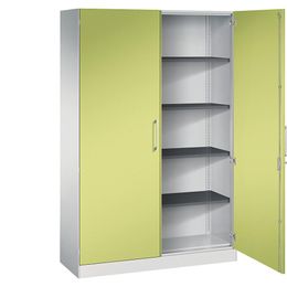 C+P Flügeltürenschrank ASISTO, Höhe 1980 mm, Breite 1200 mm, 4 Fachböden, lichtgrau/viridingrün