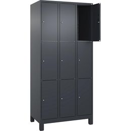 C+P 3er-Schlie&szlig;fachschrank Classic PLUS, 3 Abteile, grau, B 900 mm, 9 F&auml;cher, mit F&uuml;&szlig;en