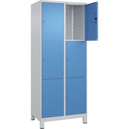 C+P 3er-Schlie&szlig;fachschrank Classic PLUS, 2 Abteile, lichtgrau / lichtblau, B 800 mm, 6 F&auml;cher, mit F&uuml;&szlig;en