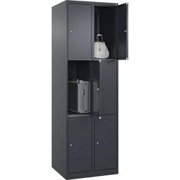 C+P 3er-Schlie&szlig;fachschrank Classic PLUS, 2 Abteile, grau, B 600 mm, 6 F&auml;cher, mit Bodengleitern