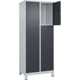 C+P 3er-Schlie&szlig;fachschrank Classic PLUS, 2 Abteile, lichtgrau / grau, B 800 mm, 6 F&auml;cher, mit F&uuml;&szlig;en