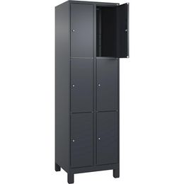 C+P 3er-Schlie&szlig;fachschrank Classic PLUS, 2 Abteile, grau, B 600 mm, 6 F&auml;cher, mit F&uuml;&szlig;en