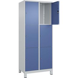 C+P 3er-Schlie&szlig;fachschrank Classic PLUS, 2 Abteile, lichtgrau / fernblau, B 800 mm, 6 F&auml;cher, mit F&uuml;&szlig;en