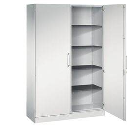 C+P Flügeltürenschrank ASISTO, Höhe 1980 mm, Breite 1200 mm, 4 Fachböden, lichtgrau/lichtgrau