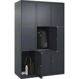 C+P 3er-Schlie&szlig;fachschrank Classic PLUS, 3 Abteile, grau, B 1200 mm, 9 F&auml;cher, mit Bodengleitern