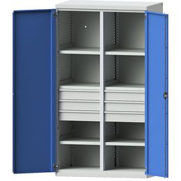 eurokraft pro Schwerlastschrank aus Stahl, 6 Fachböden, 6 Schubladen 120 mm hoch, lichtgrau/lichtblau