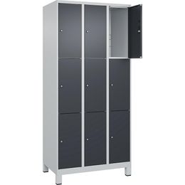 C+P 3er-Schlie&szlig;fachschrank Classic PLUS, 3 Abteile, lichtgrau / grau, B 900 mm, 9 F&auml;cher, mit F&uuml;&szlig;en