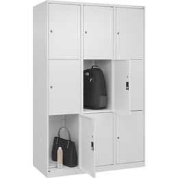 C+P 3er-Schlie&szlig;fachschrank Classic PLUS, 3 Abteile, verkehrswei&szlig;, B 1200 mm, 9 F&auml;cher, mit Bodengleitern
