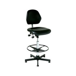 Arbeitsstuhl AEGA, hohe Ausf&uuml;hrung mit Bodengleitern und Fu&szlig;ring, Kunstleder, schwarz, h&ouml;henverstellbar 670 - 930 mm kaiserkraft