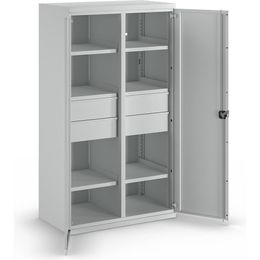 eurokraft pro Schwerlastschrank aus Stahl, 6 Fachböden, 4 Schubladen 180 mm hoch, lichtgrau/lichtgrau