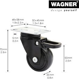 Wagner M&ouml;belrolle 3C-Serie, Radbreite 20 mm, VE 4 Stk, &Oslash; 50 mm, Lenkrolle mit Total-Feststeller