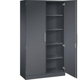 C+P Flügeltürenschrank ASISTO, Höhe 1980 mm, Breite 1000 mm, 4 Fachböden, schwarzgrau/schwarzgrau