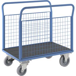 eurokraft pro Plattformwagen, 2 Gitter-Seitenw&auml;nde, mit Zentralstopp, LxB 1050 x 770 mm
