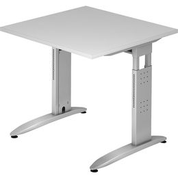 eurokraft pro Schreibtisch, C-Fuß-Gestell, höhenverstellbar, HxBxT 720 x 800 x 800 mm, lichtgrau
