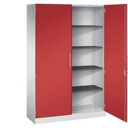 C+P Flügeltürenschrank ASISTO, Höhe 1980 mm, Breite 1200 mm, 4 Fachböden, lichtgrau/feuerrot