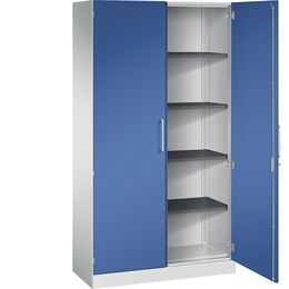 C+P Flügeltürenschrank ASISTO, Höhe 1980 mm, Breite 1000 mm, 4 Fachböden, lichtgrau/enzianblau