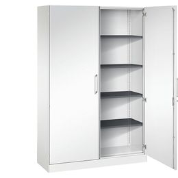C+P Flügeltürenschrank ASISTO, Höhe 1980 mm, Breite 1200 mm, 4 Fachböden, verkehrsweiß/verkehrsweiß