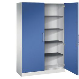 C+P Flügeltürenschrank ASISTO, Höhe 1980 mm, Breite 1200 mm, 4 Fachböden, lichtgrau/enzianblau