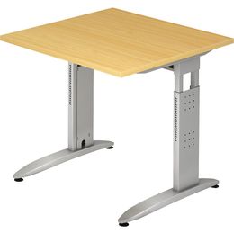 eurokraft pro Schreibtisch, C-Fuß-Gestell, höhenverstellbar, HxBxT 720 x 800 x 800 mm, Buche-Dekor