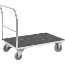 eurokraft pro Plattformwagen, Rohrschiebeb&uuml;gel, mit Zentralstopp, LxB 1300 x 800 mm, verzinkt