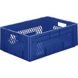 Schwerlast-Euro-Behälter, Polypropylen, Volumen 38 l, LxBxH 600 x 400 x 210 mm, Wände durchbrochen, Boden geschlossen, blau, VE 2 Stk kaiserkraft