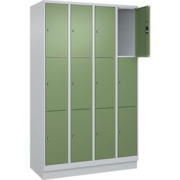C+P 3er-Schlie&szlig;fachschrank Classic PLUS, 4 Abteile, lichtgrau / resedagr&uuml;n, B 1200 mm, 12 F&auml;cher, mit Bodensockel