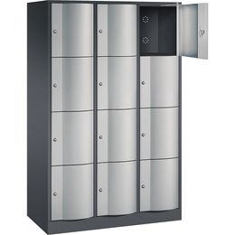 C+P 4er-Schlie&szlig;fachschrank Resisto, 3 Abteile, schwarzgrau / wei&szlig;aluminium
