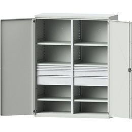 eurokraft pro Schwerlastschrank JUMBO aus Stahlblech, 6 Fachböden, Schubladen 2 x 60 mm, 2 x 120 mm, 2 x 180 mm hoch, lichtgrau/lichtgrau