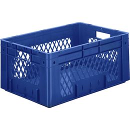 Schwerlast-Euro-Behälter, Polypropylen, Volumen 50 l, LxBxH 600 x 400 x 270 mm, Wände durchbrochen, Boden geschlossen, blau, VE 2 Stk kaiserkraft