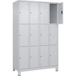 C+P 3er-Schlie&szlig;fachschrank Classic PLUS, 4 Abteile, lichtgrau, B 1200 mm, 12 F&auml;cher, mit F&uuml;&szlig;en