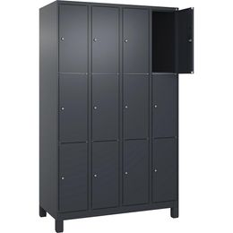 C+P 3er-Schlie&szlig;fachschrank Classic PLUS, 4 Abteile, grau, B 1200 mm, 12 F&auml;cher, mit F&uuml;&szlig;en