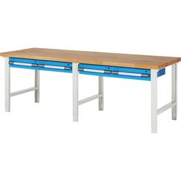 eurokraft pro Werkbank, Baukastensystem Serie 7000, 4 Hängeschubladen, BxT 2500 x 900 mm