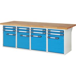 eurokraft pro Werkbank, Baukastensystem Serie 7000, 8 Schubladen, 4 T&uuml;ren, BxT 2500 x 900 mm