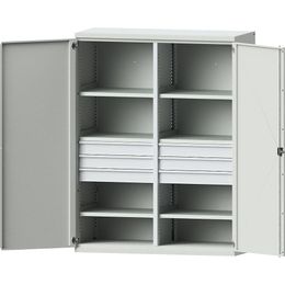 eurokraft pro Schwerlastschrank JUMBO aus Stahlblech, 6 Fachböden, 6 Schubladen 120 mm hoch, lichtgrau/lichtgrau