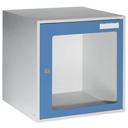 eurokraft basic Schlie&szlig;fachw&uuml;rfel, HxBxT 450 x 450 x 450 mm, Sichtfenstert&uuml;r, lichtgrau / lichtblau