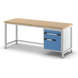 eurokraft pro Werkbank, Gestellbauweise Serie 8000, 1 Schublade 180 mm, 1 T&uuml;r 360 mm, BxT 2000 x 700 mm