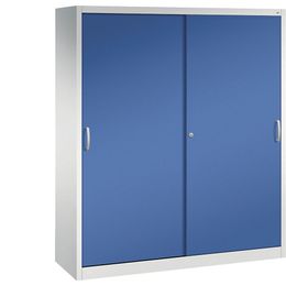 C+P ACURADO Schiebet&uuml;renschrank, 8 Fachb&ouml;den, HxBxT 1950 x 1600 x 500 mm, lichtgrau / enzianblau